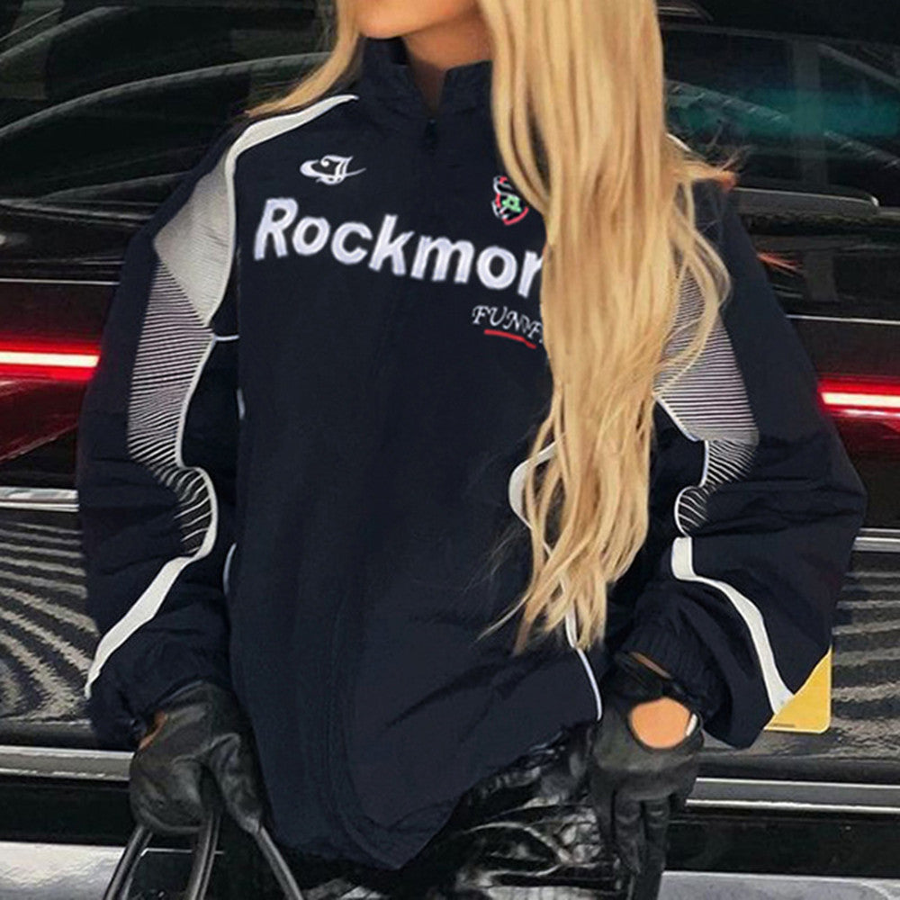 Contrast Logo Graphic Moto Jacket – Evael