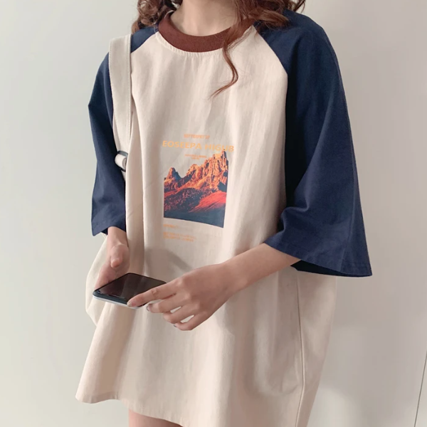 Vintage Print Raglan Short Sleeve Tee – Evael